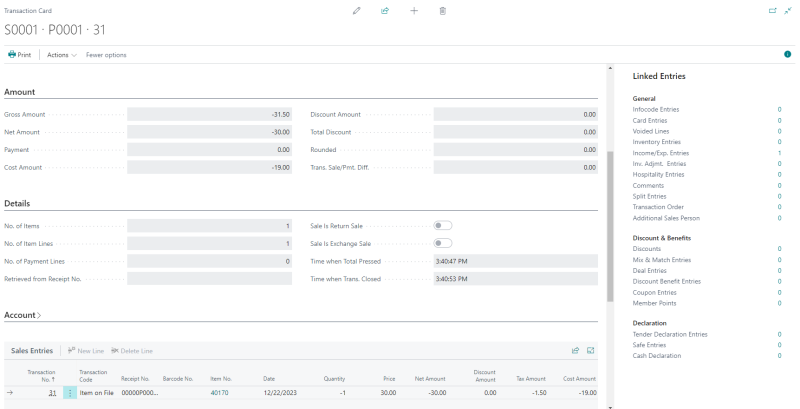 Transaction Register and Sales Tax Entries