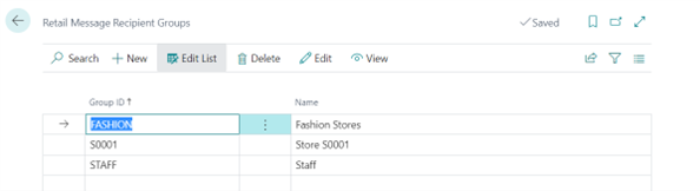 Retail Message Setup
